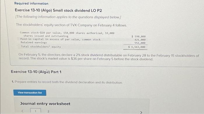 Solved Required information Exercise 13-10 (Algo) Small | Chegg.com