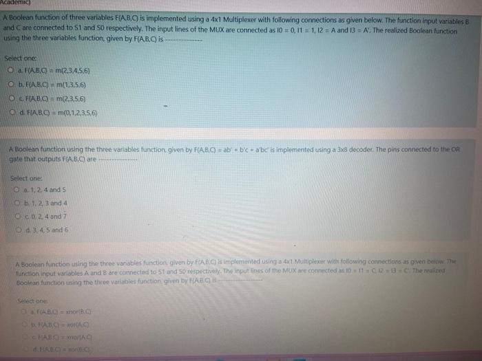 Solved Academic A Boolean Function Of Three Variables Fabc