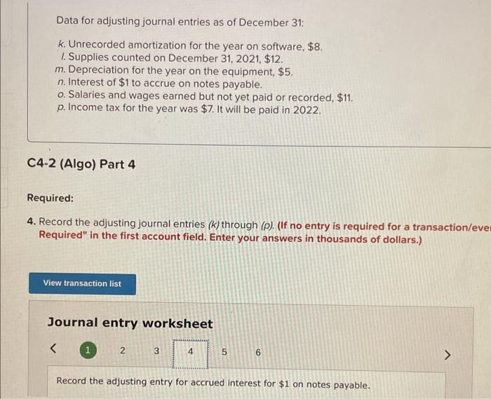 Solved Data for adjusting journal entries as of December 31 | Chegg.com