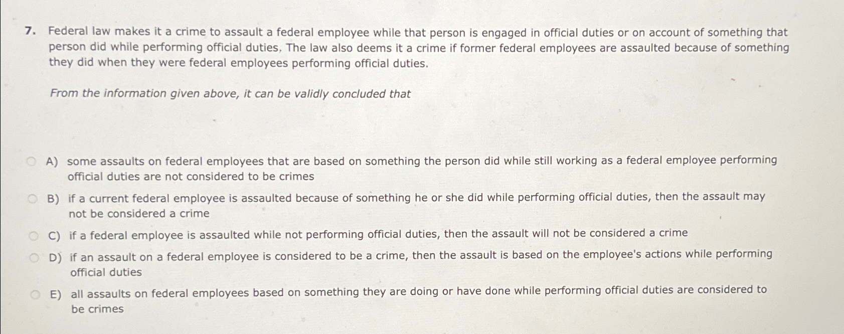 Solved Federal law makes it a crime to assault a federal | Chegg.com