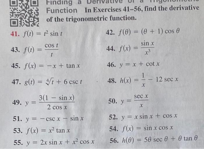 Solved Function In Exercises 41-56, find the derivative of | Chegg.com