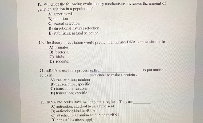 Solved 19. Which of the following evolutionary mechanisms | Chegg.com