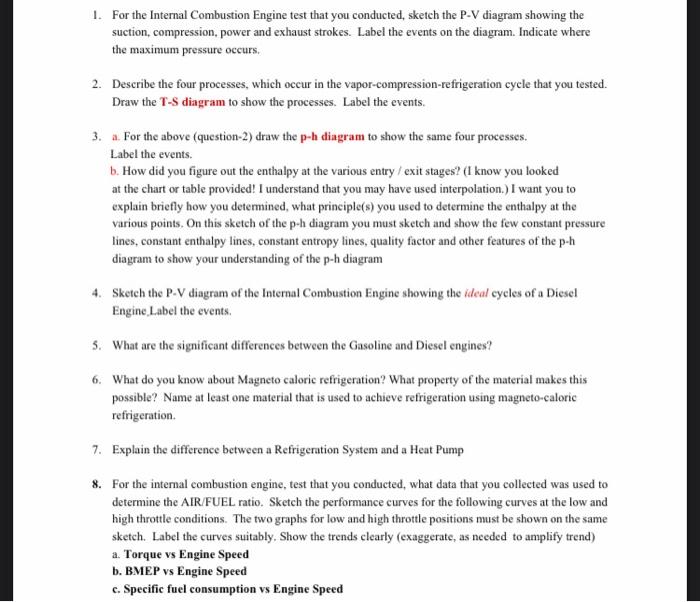 Solved 1. For the Internal Combustion Engine test that you | Chegg.com