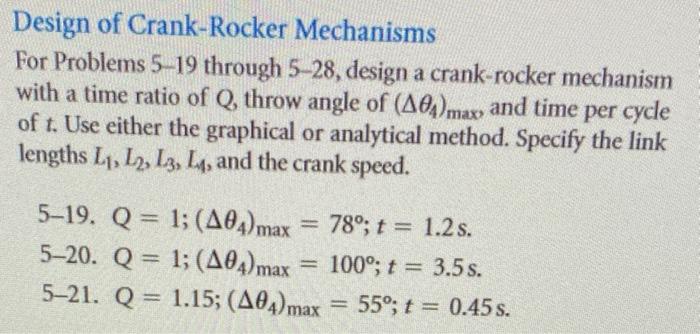 Solved Design of Crank-Rocker Mechanisms For Problems 5-19 | Chegg.com