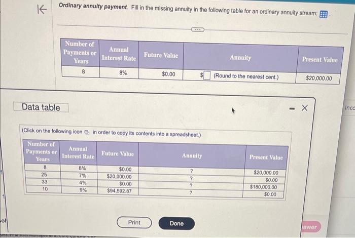Solved Ordinary annuity payment. Fill in the missing annuity | Chegg.com