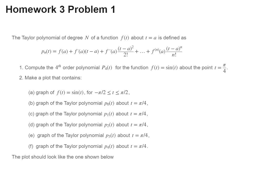 Solved Homework 3 Problem 1 The Taylor polynomial of degree | Chegg.com