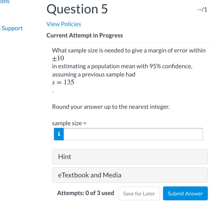 Solved ons Question 5 -/1 View Policies Support Current | Chegg.com