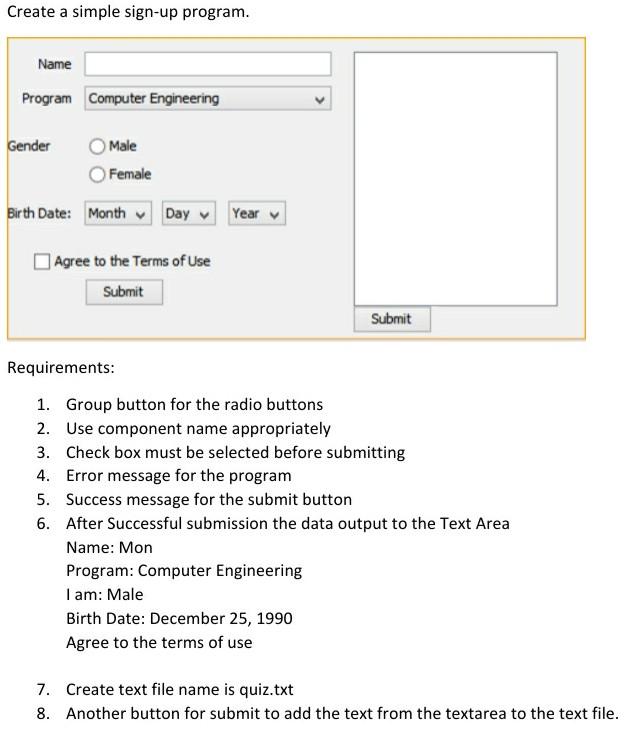 Solved Create a simple sign-up program. Name Program | Chegg.com