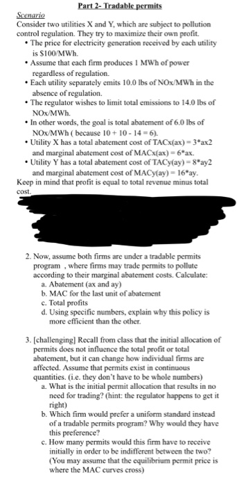 Part 2. Tradable permits Scenario Consider two | Chegg.com