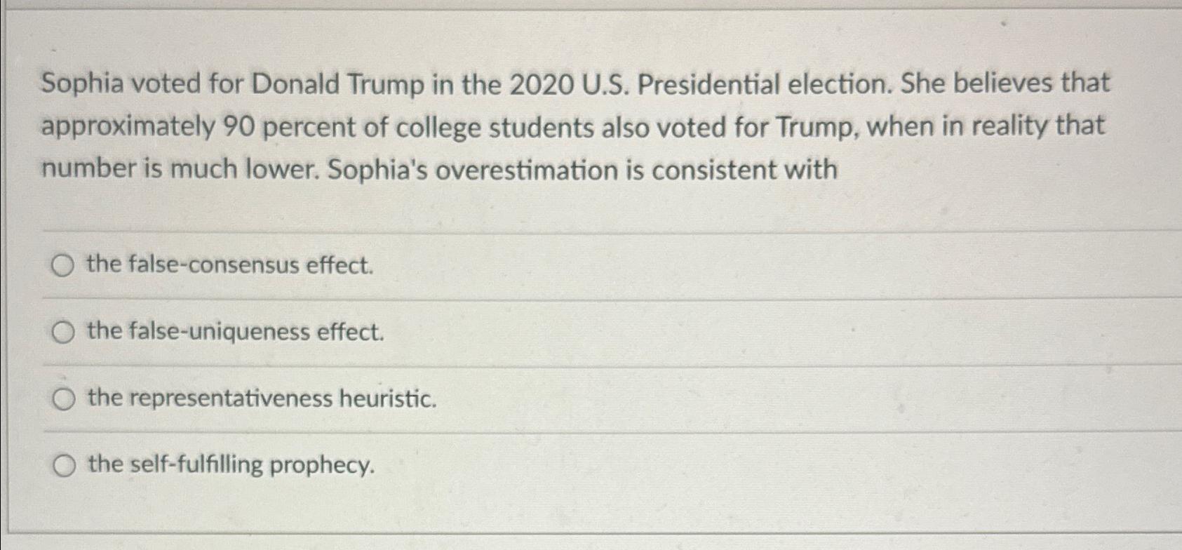 Solved Sophia voted for Donald Trump in the 2020 ﻿U.S. | Chegg.com