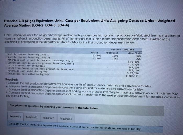 Solved (Algo) Equivalent units: Cost per equivalent unit; | Chegg.com