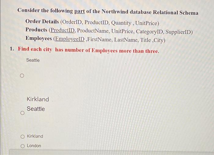 Solved Consider the following part of the Northwind database | Chegg.com