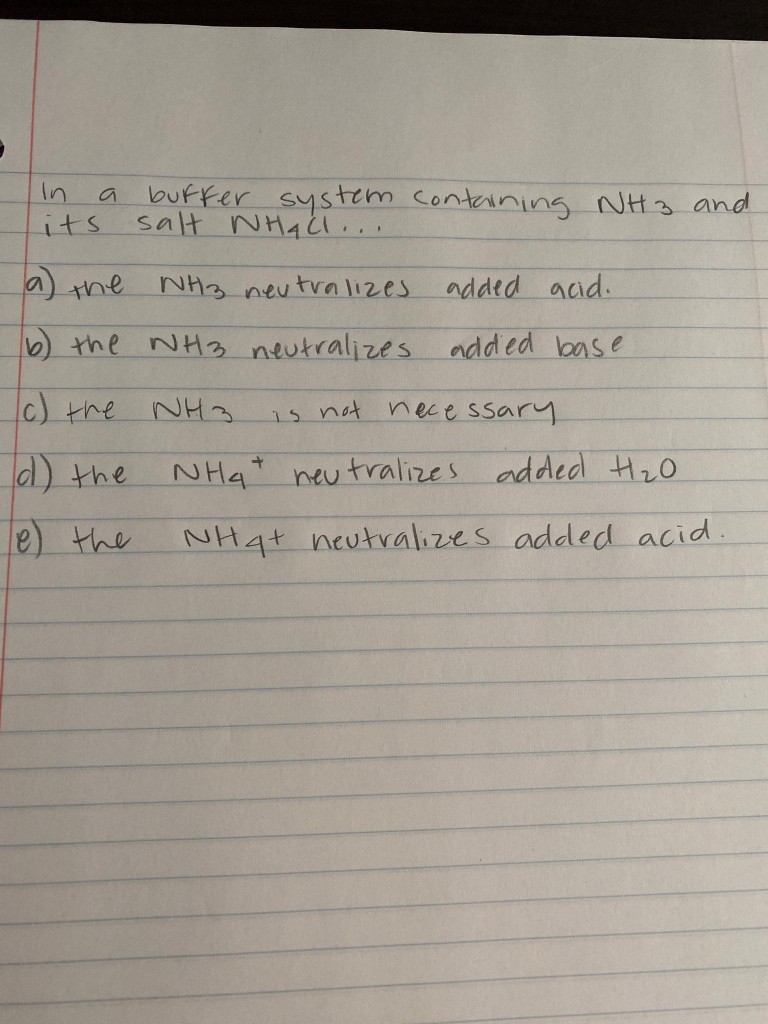 Solved a buffer system containing NH3 and its salt NHAC... | Chegg.com