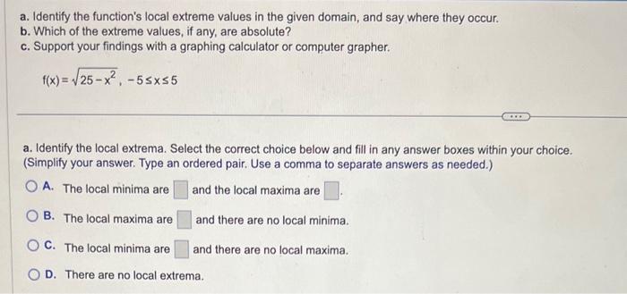 Solved a. Identify the function's local extreme values in | Chegg.com