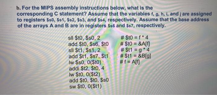 Solved b. For the MIPS assembly instructions below, what is | Chegg.com
