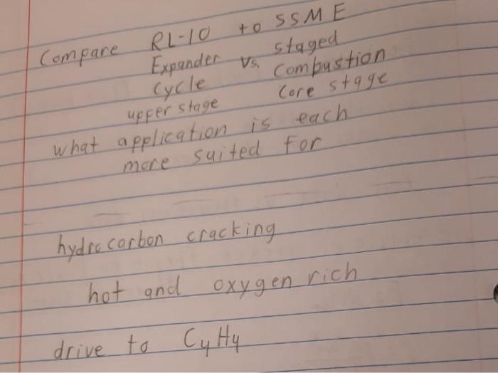 Solved Expander vs. Compare RL-10 to SSME staged Cycle | Chegg.com