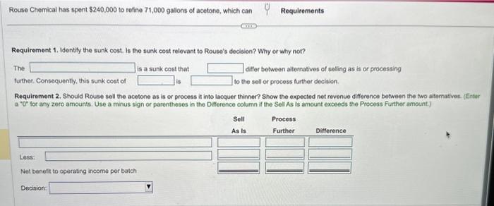 Solved Rouse Chemical has spent $240,000 to refine 71,000 | Chegg.com