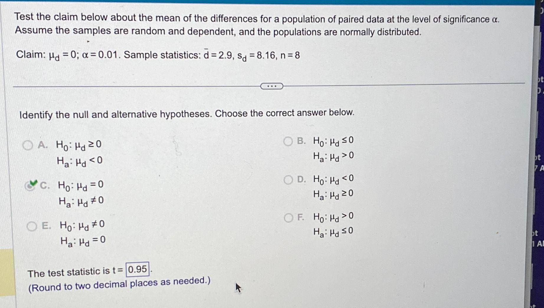 Solved Test the claim below about the mean of the | Chegg.com