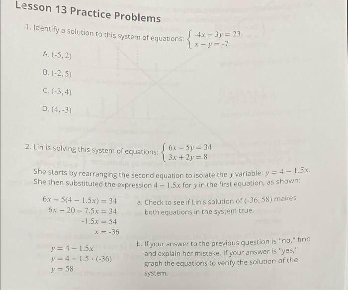 Solved Lesson 13 Practice Problems 1. Identify a solution to | Chegg.com