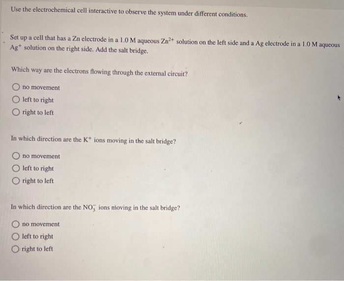 Solved Use the electrochemical cell interactive to observe | Chegg.com