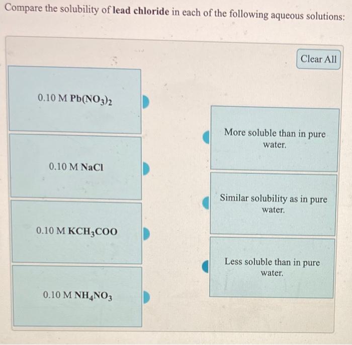 Solved Compare the solubility of lead chloride in each of | Chegg.com