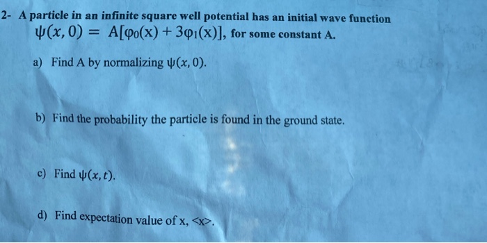 Solved 2- A particle in an infinite square well potential | Chegg.com