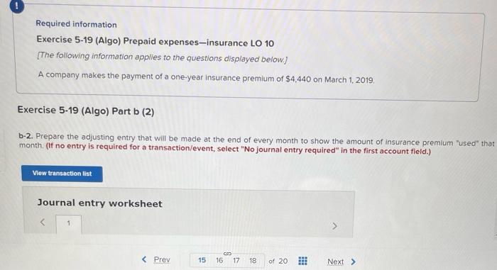 Solved Required information Exercise 5-19 (Algo) Prepaid | Chegg.com