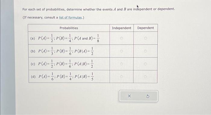 Solved For each set of probabilities, determine whether the | Chegg.com