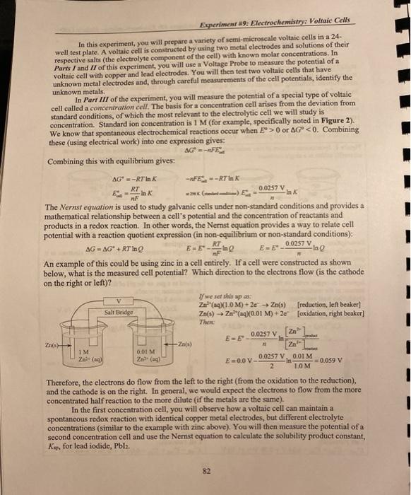 Solved Experiment #9: Electrochemistry: Voltaic Cells | Chegg.com