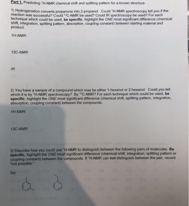 Solved Part 1. Predicting 'H-NMR chemical shift and | Chegg.com