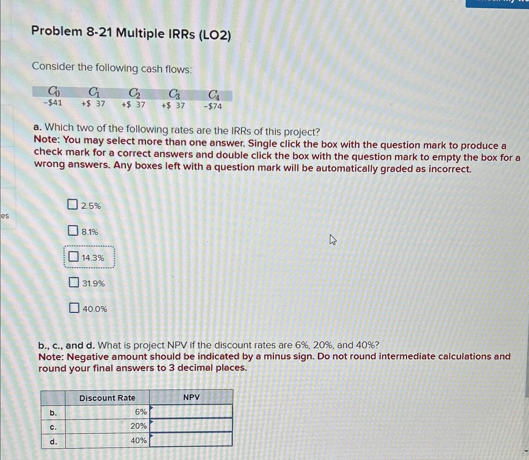 Solved Problem 8-21 ﻿Multiple IRRs (LO2)Consider the | Chegg.com