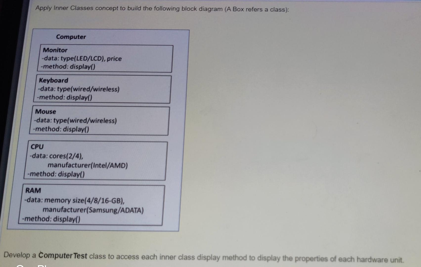 Solved Apply Inner Classes concept to build the following | Chegg.com