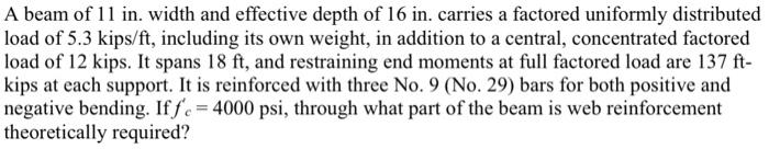 Solved A beam of 11 in. width and effective depth of 16 in. | Chegg.com