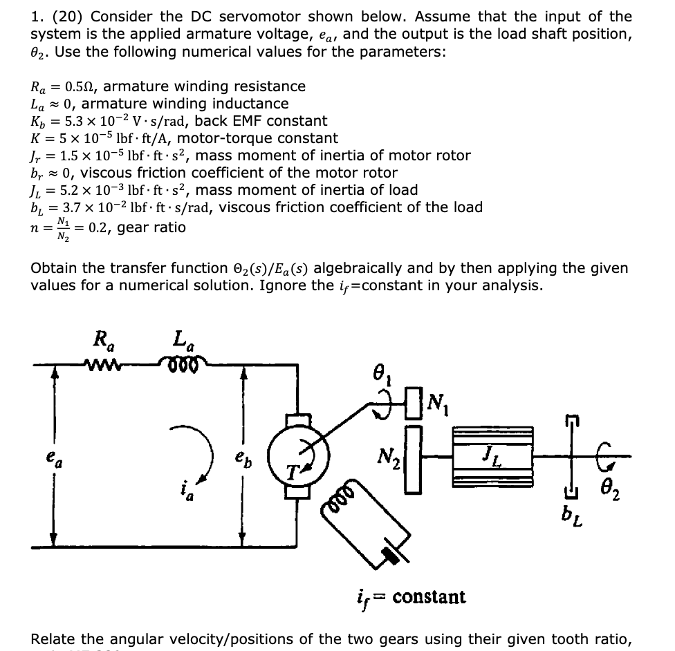Solved (20) ﻿Consider the DC servomotor shown below. Assume | Chegg.com
