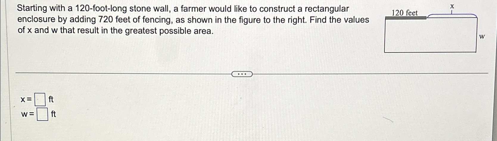 Solved Starting with a 120 -foot-long stone wall, a farmer | Chegg.com