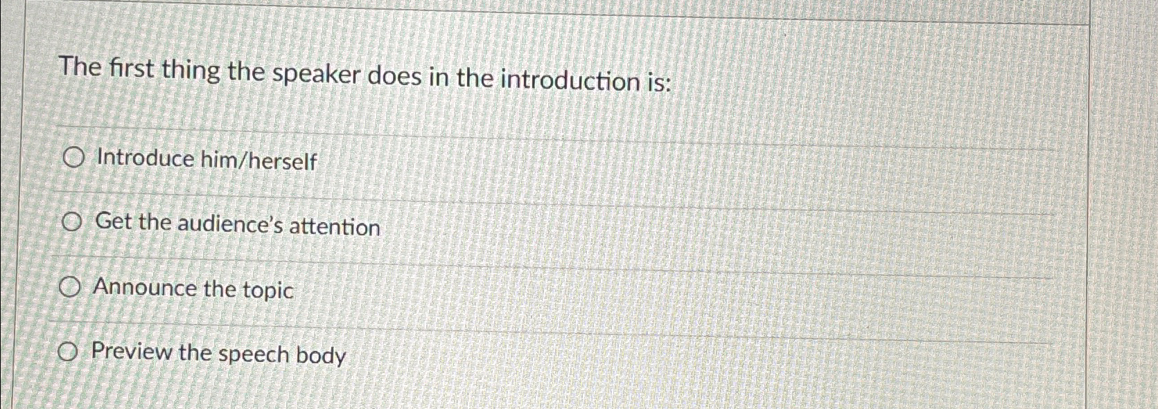 Solved The first thing the speaker does in the introduction | Chegg.com