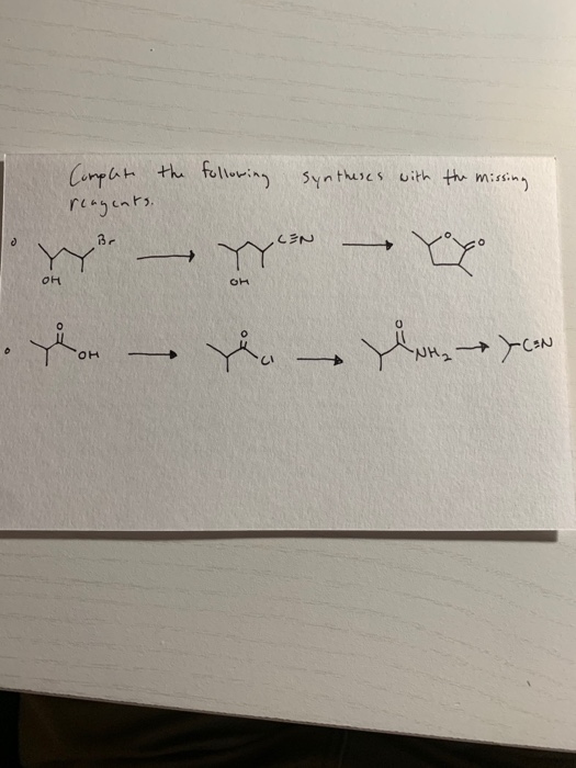 Solved following Complete the reagents. syntheses with the | Chegg.com