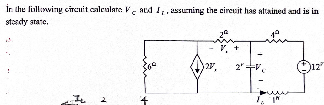 Solved In the following circuit calculate VC ﻿and IL, | Chegg.com