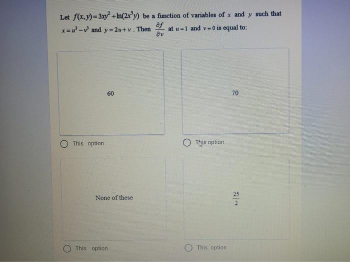 Solved Let f(x,y)=3xy2+ln(2x3y) be a function of variables | Chegg.com