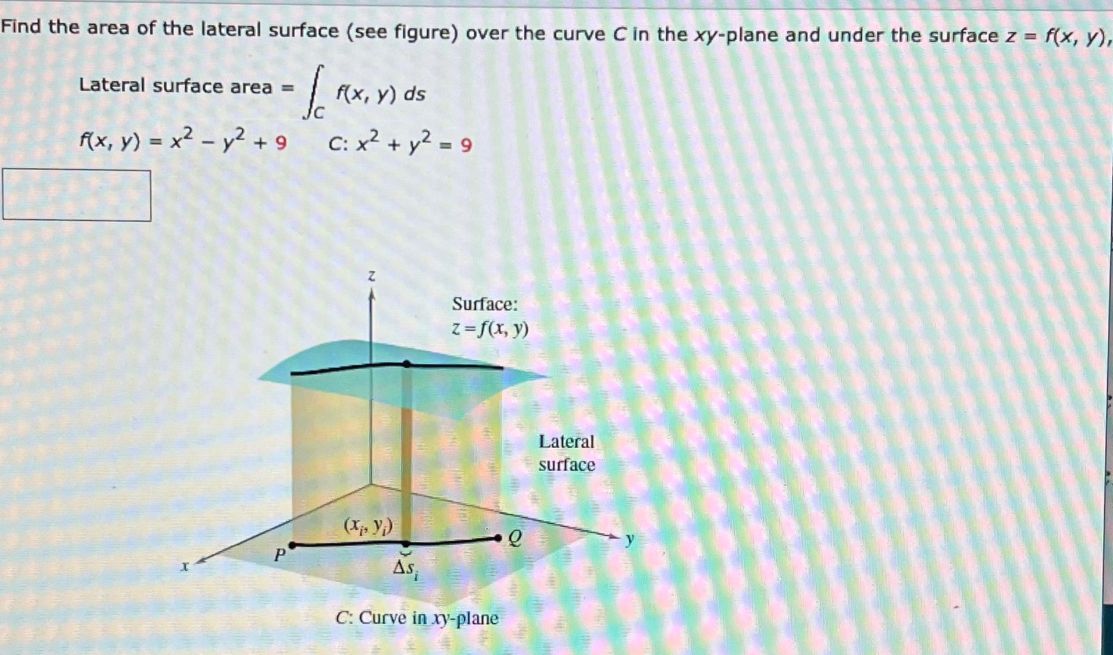 Solved Find the area of the lateral surface (see figure) | Chegg.com