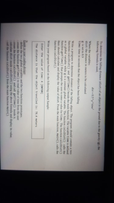 Solved To determine the falling distance (dist) of an object | Chegg.com
