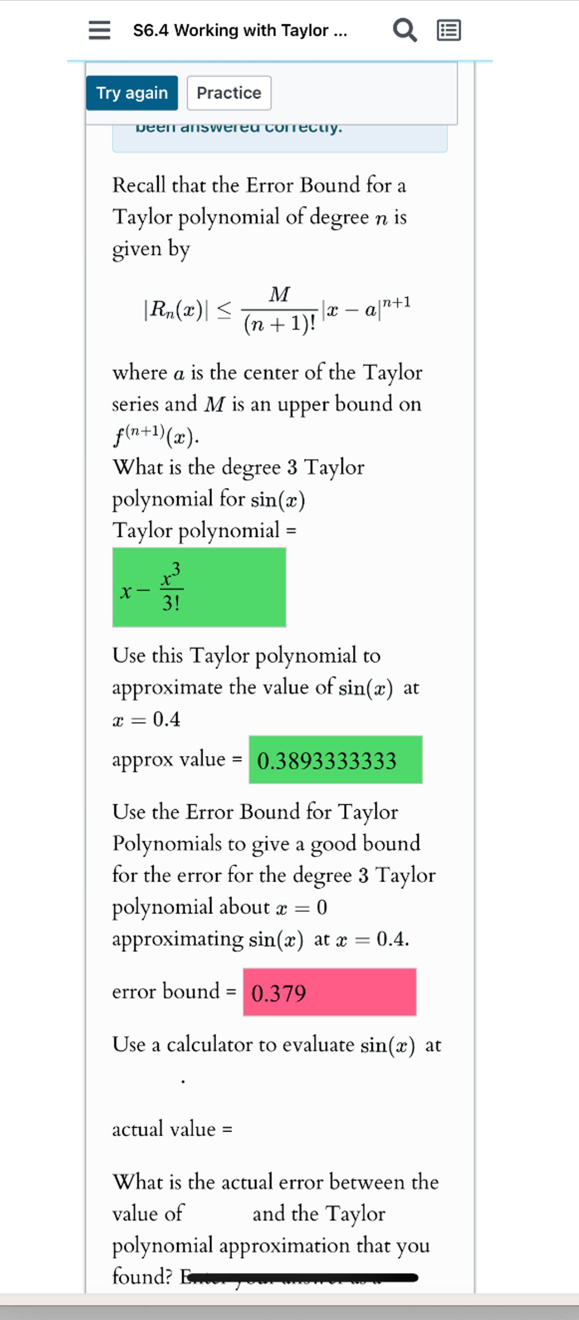 Solved Neell ansuvereu correctly.Recall that the Error Bound | Chegg.com