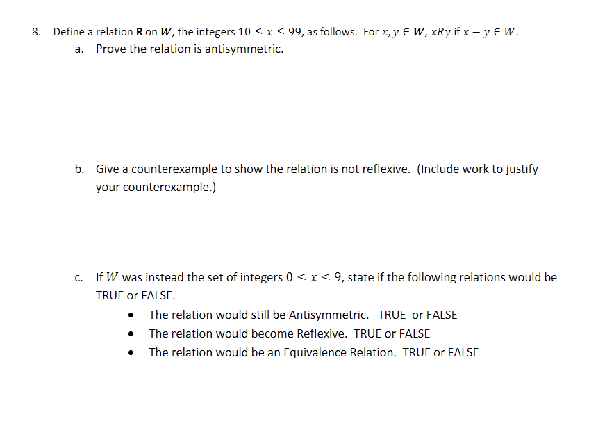 Solved Define a relation R ﻿on W, ﻿the integers 10≤x≤99, ﻿as | Chegg.com