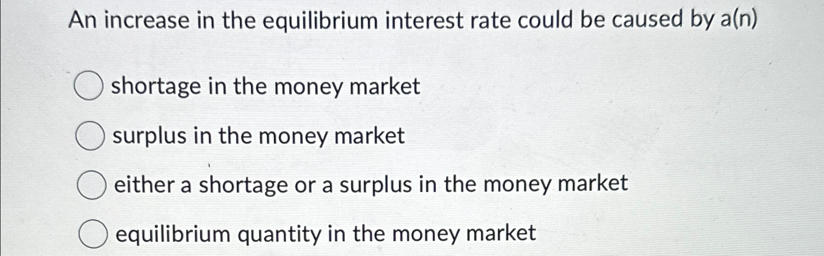 Solved An increase in the equilibrium interest rate could be | Chegg.com