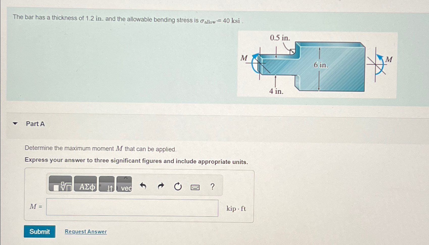 Solved The bar has a thickness of 1.2in. ﻿and the allowable | Chegg.com