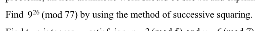 Find 926(mod77) ﻿by using the method of successive | Chegg.com