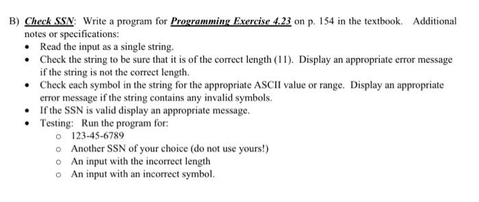 Solved B) Check SSN: Write a program for Programming | Chegg.com