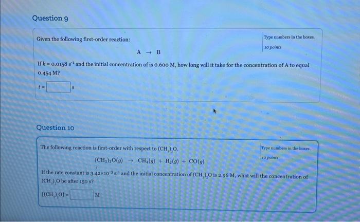 Solved Given the following first-order reaction: A→B Type | Chegg.com