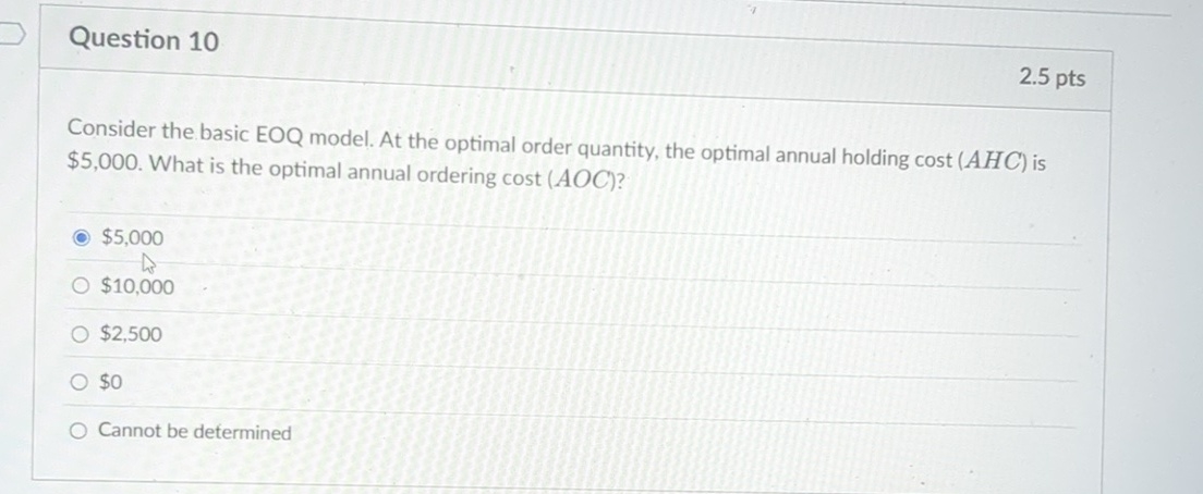 Solved Question 102.5 ﻿ptsConsider the basic EOQ model. At | Chegg.com