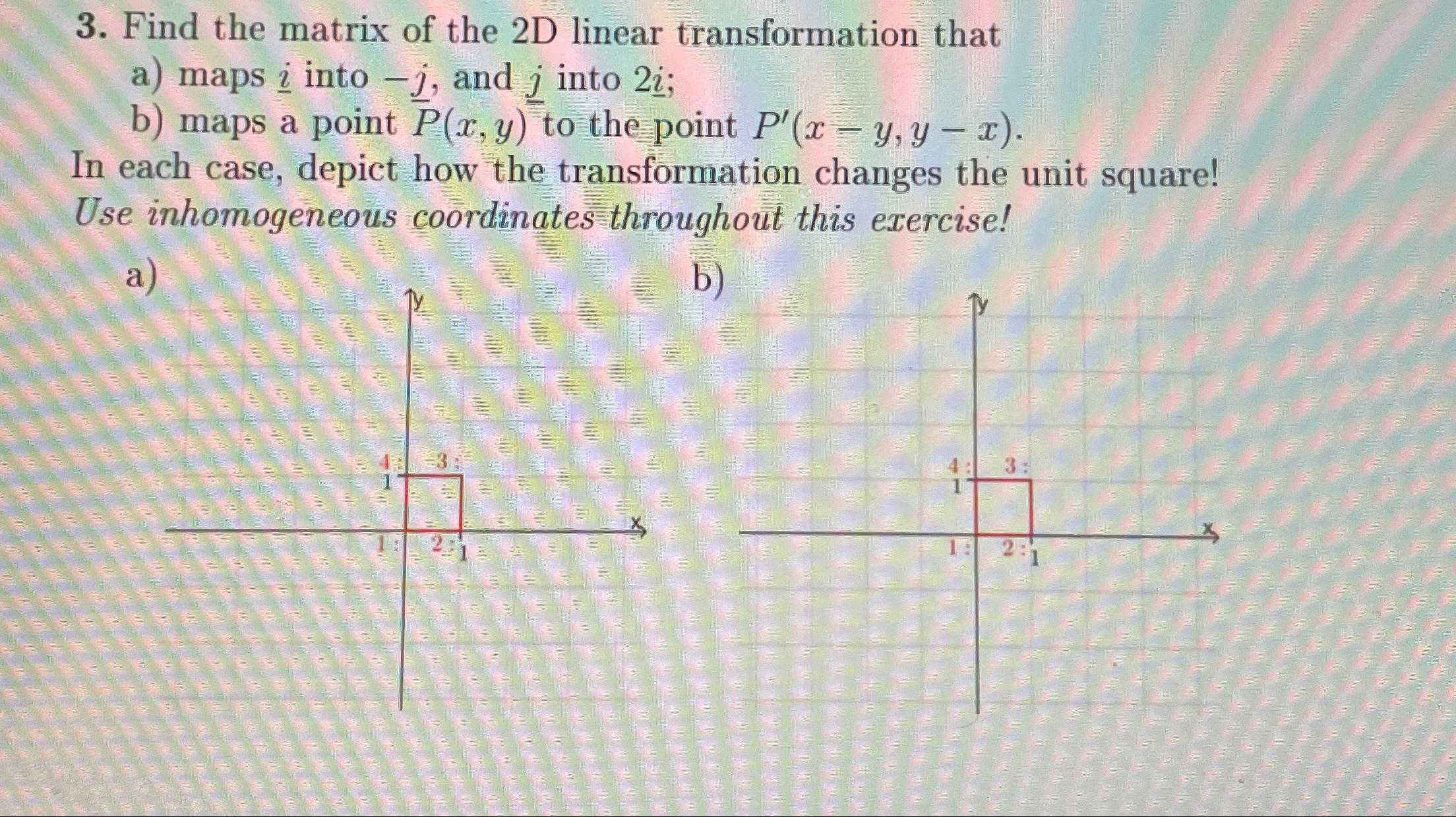 Solved Find the matrix of the 2D ﻿linear transformation | Chegg.com